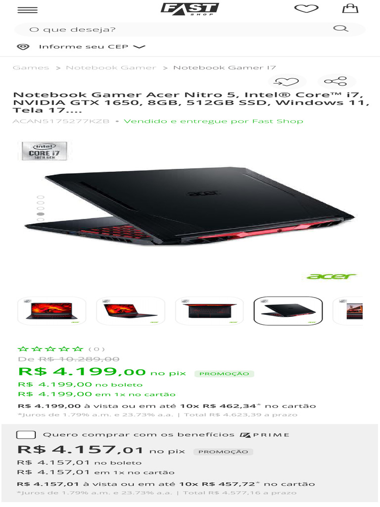 Notebook Gamer Acer Nitro 5, Intel® Core™ I7, NVIDIA GTX 1650, 8GB, 512GB SSD, Windows 11, Tela ...