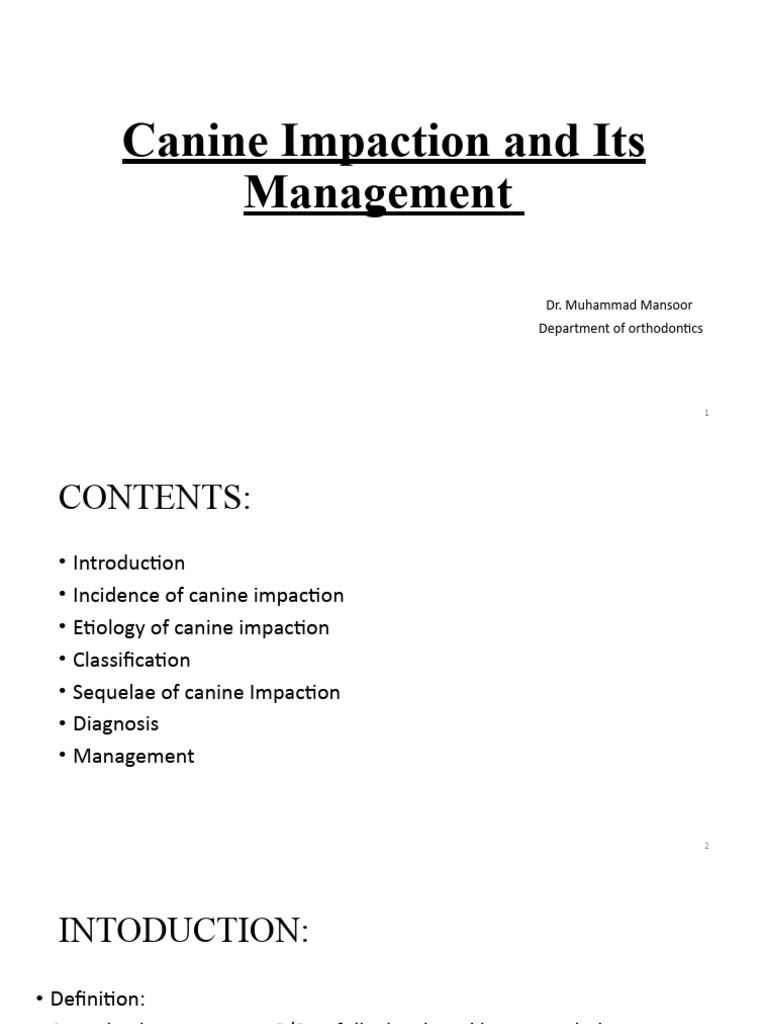 Canine Impaction and Its Management | PDF | Orthodontics | Dental Anatomy