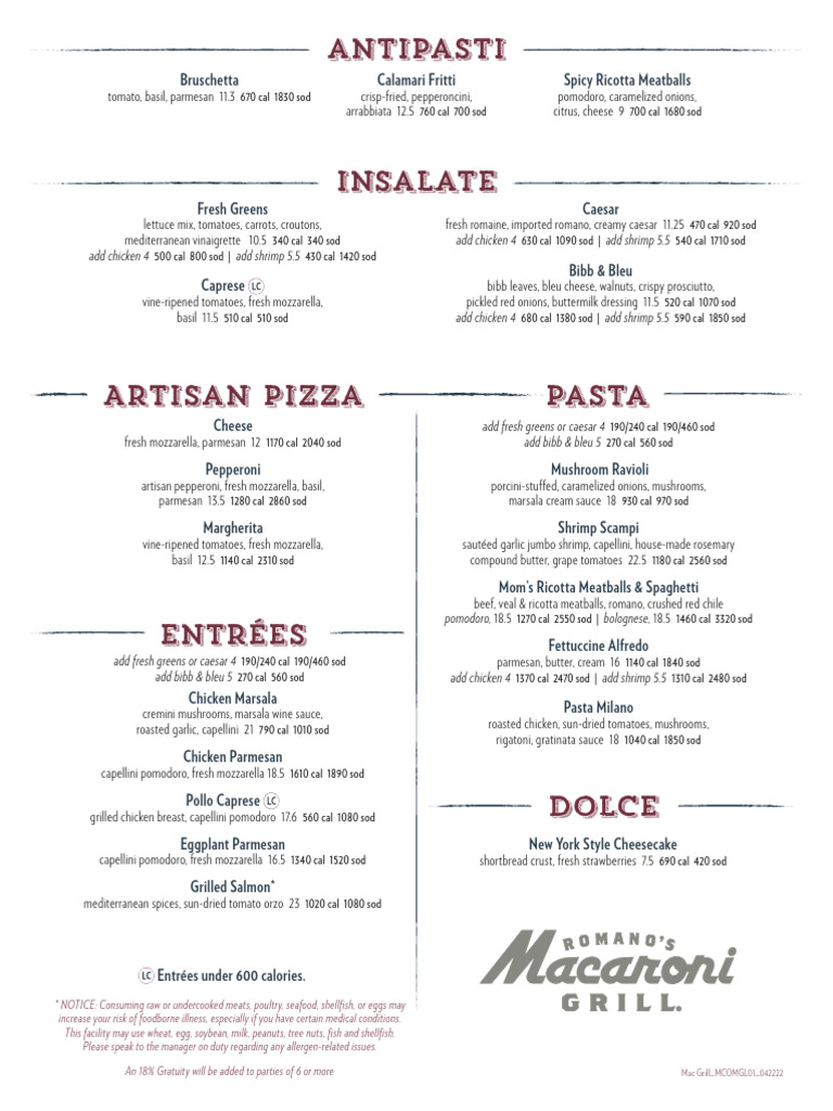 Macaroni Grill Main Menu Orlando | PDF | Anheuser Busch Brands | Foods