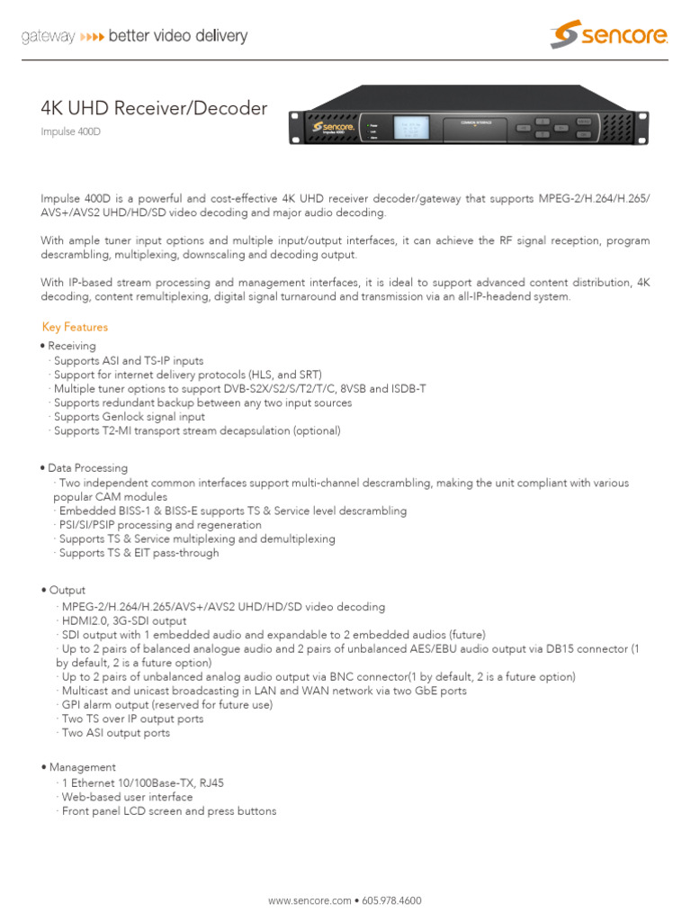 Datasheet Impulse 400D S-20230411 | PDF | Hdmi | Electronic Engineering