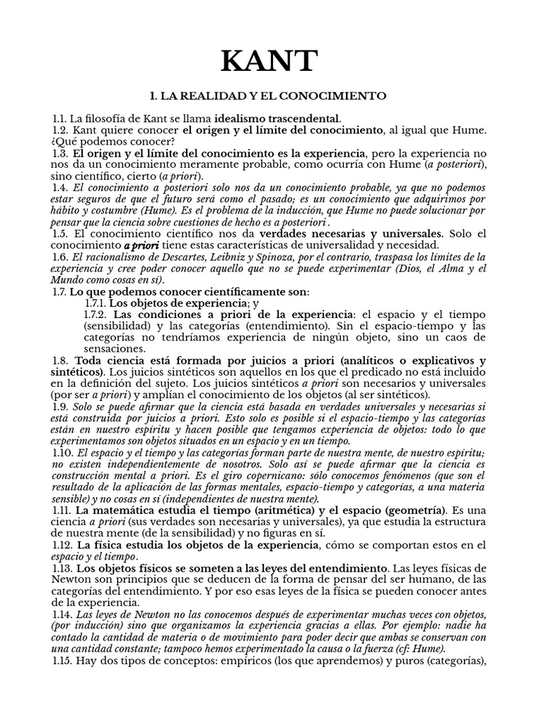 Esquema Kant | PDF | A priori y a posteriori | Immanuel Kant