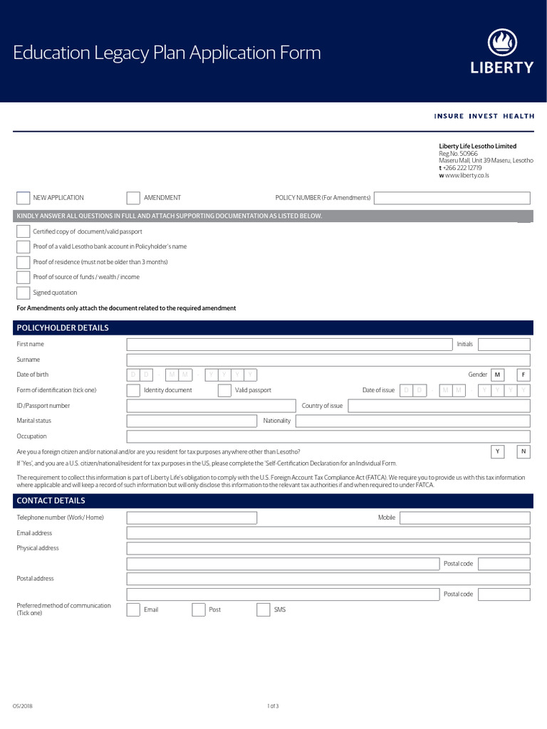 Liberty Education Legacy Plan Application Form | PDF | Insurance | Identity Document