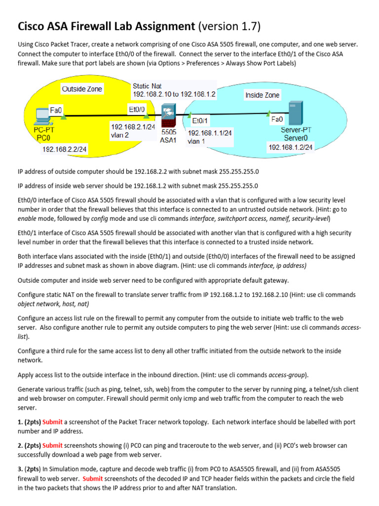 Cisco ASA Firewall Lab Guide | PDF | Ip Address | Firewall (Computing)