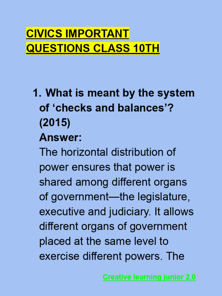 Civics Questions Class 10TH | PDF | Democracy | Political Ideologies