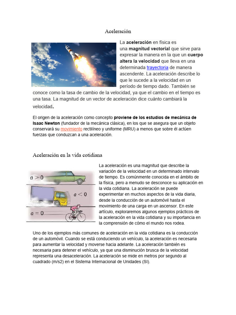 Aceleración: Magnitud y Aplicaciones | PDF | Fuerza | Aceleración