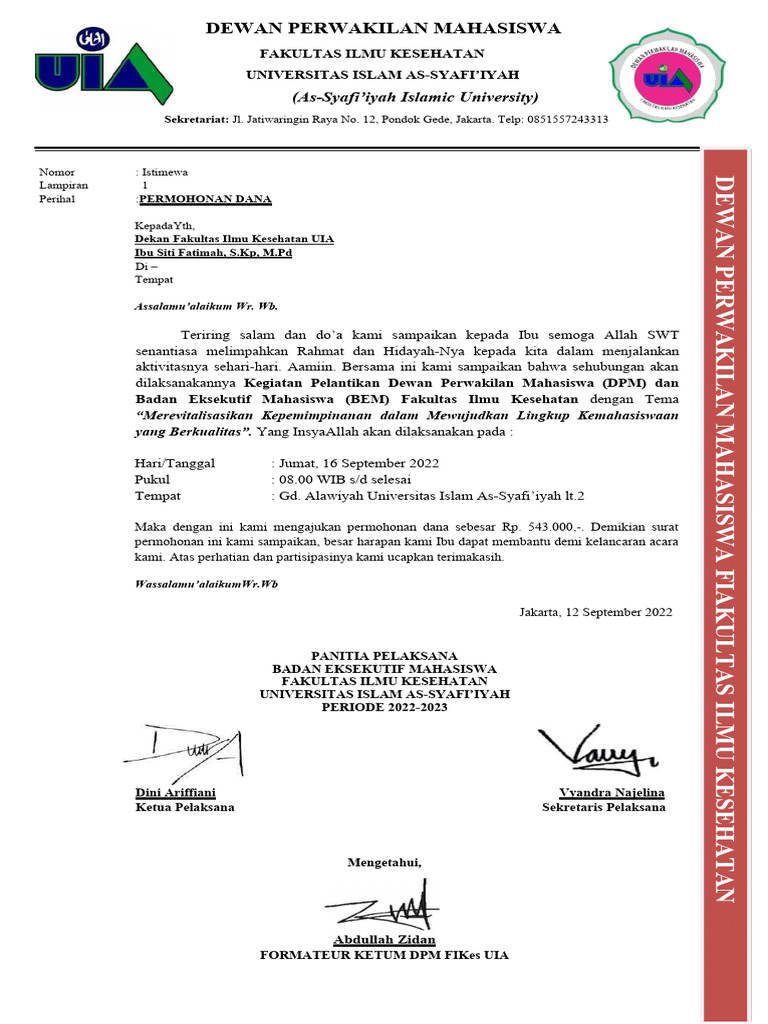 Surat Permohonan Dana DPM FIX | PDF