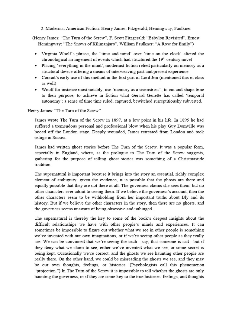 Modernist American Fiction Henry James Fitzgerald Hemingway Faulkner ...