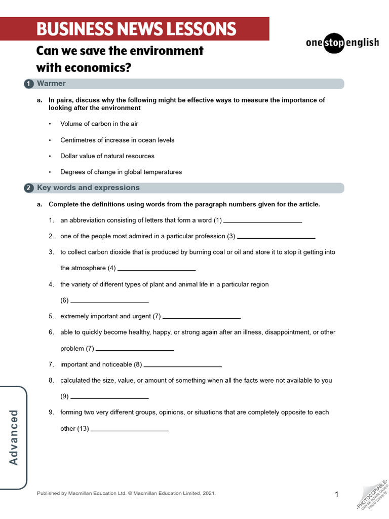 Business English Article Saving The Environment Advanced | PDF ...