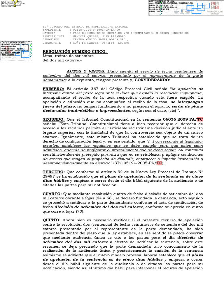 Res. 4. Improcedente - Apelación | PDF | Apelación | Sentencia (ley)