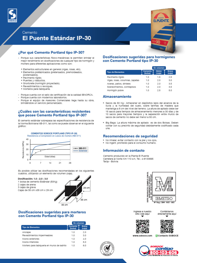EL PUENTE Ficha Cemento IP30 AZUL | PDF | Cemento | Hormigón