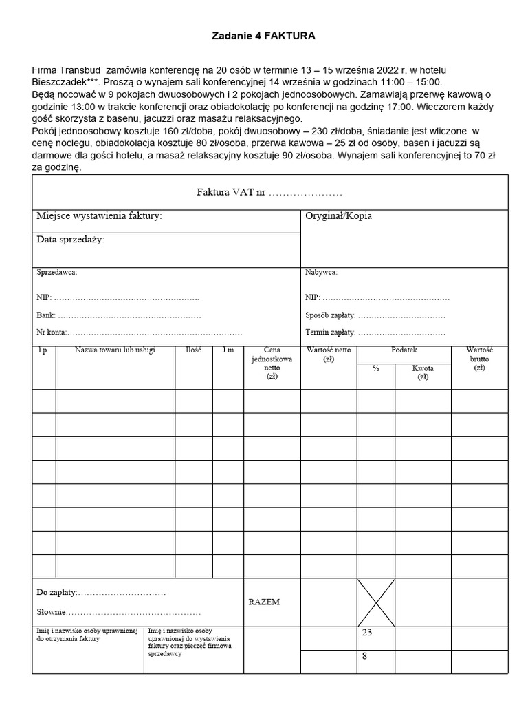 Zadanie 4 Faktura | PDF