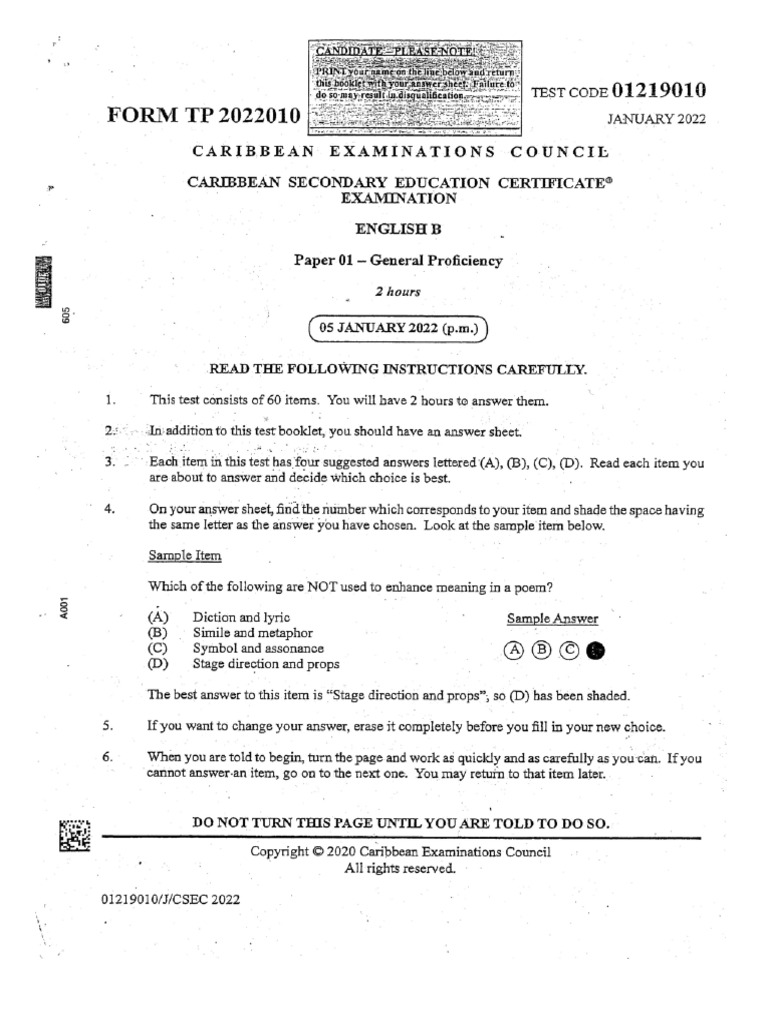 CSEC English B January 2022 P1 | PDF