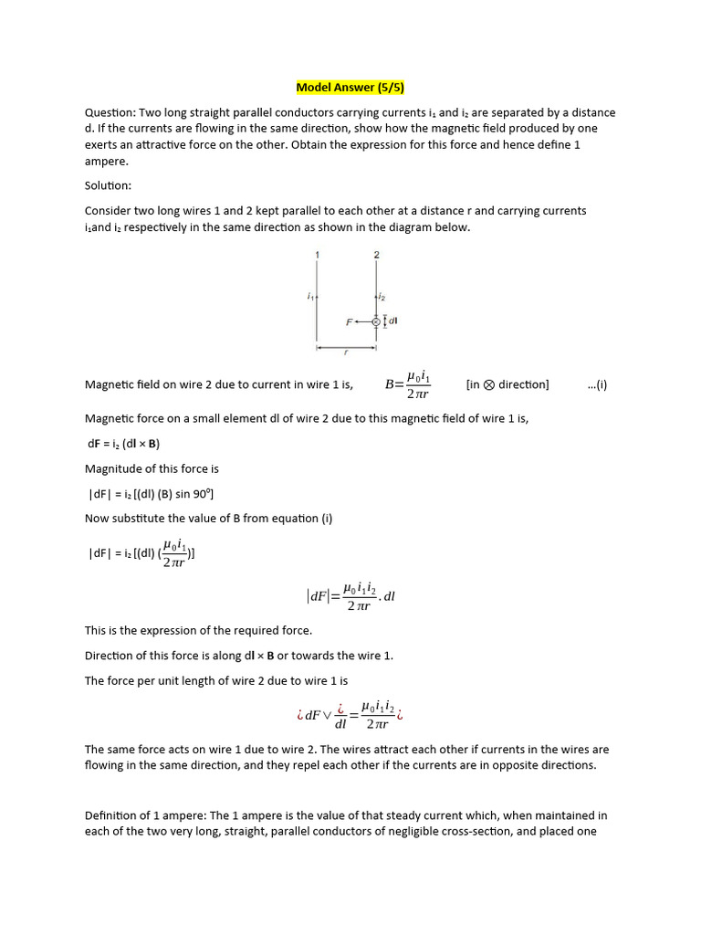 Model Answers Q2 | PDF | Electric Current | Magnetic Field