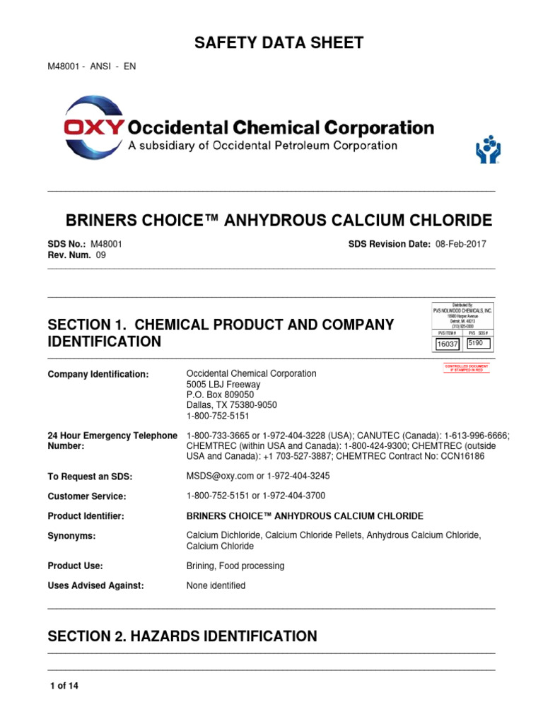 6103 Calcium Chloride | PDF | Chloride | Dangerous Goods