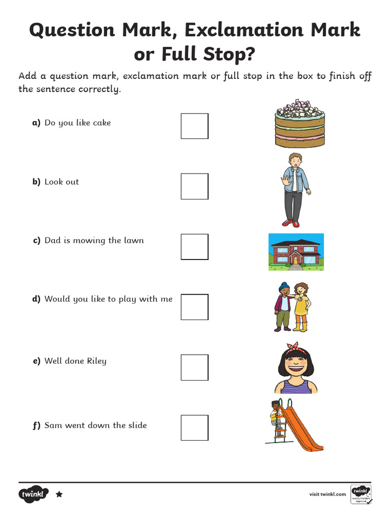 Question Mark, Full Stop or Exclamation Mark Differentiated Activity ...