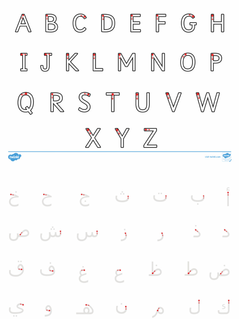 Letter Formation Alphabet Handwriting Worksheet Arabic - English | PDF