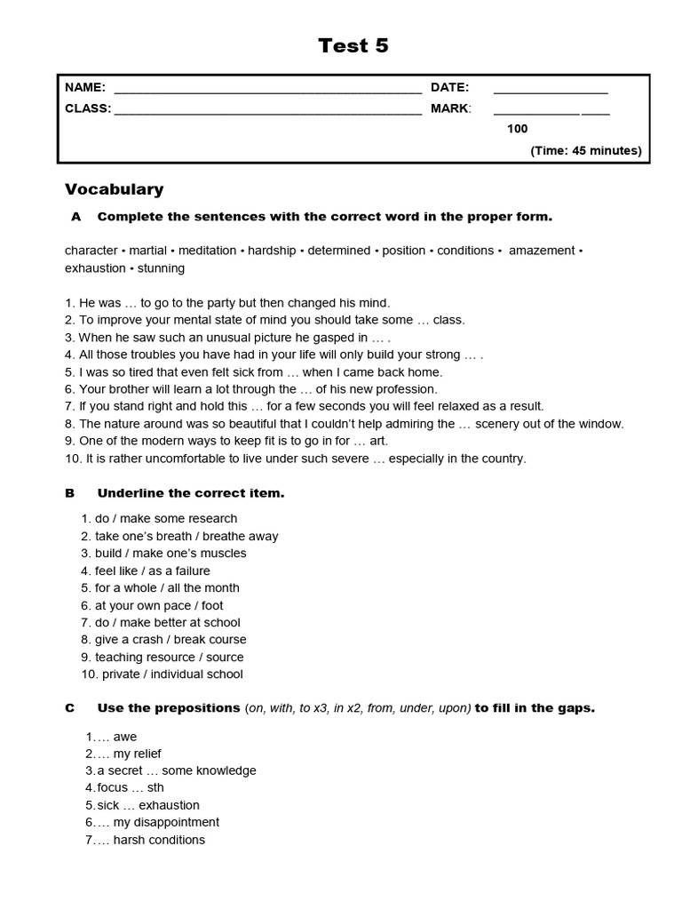 Vocabulary and Grammar Test 5 | PDF | Learning | Lifelong Learning