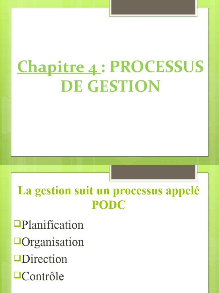 Chapitre4 Processus Gestion 2 | PDF | Planification | Business