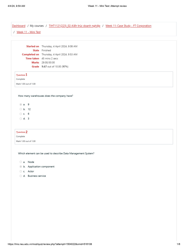 Week 11 Mini Test Review - TIHT1121 | PDF | Supply Chain | Logistics