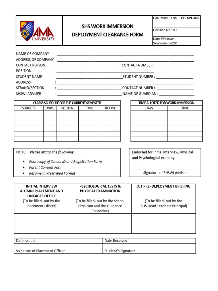 3 Shswi Deployment Clearance Form Apl 002 | PDF | Health Care