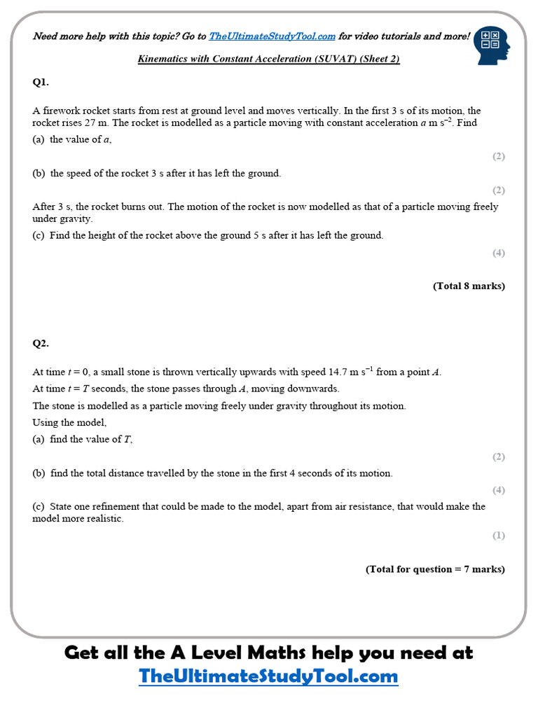 Y1 Mech Kinematics With Constant Acceleration Suvat e | PDF | Equations ...