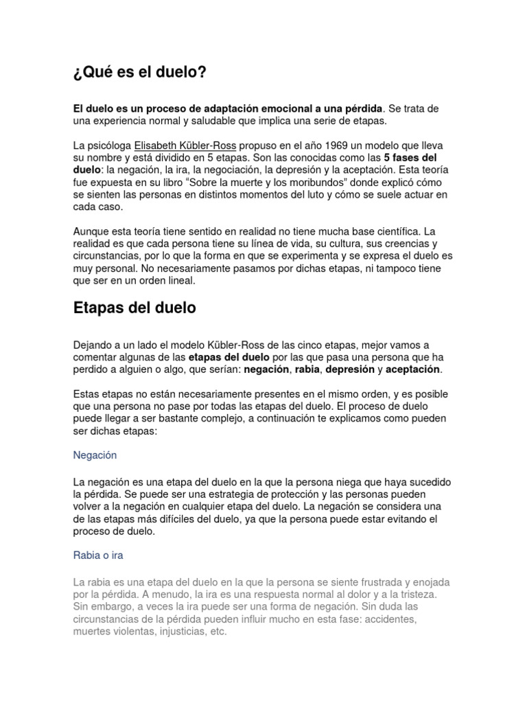 Etapas del duelo: guía emocional | PDF | Dolor | Ira