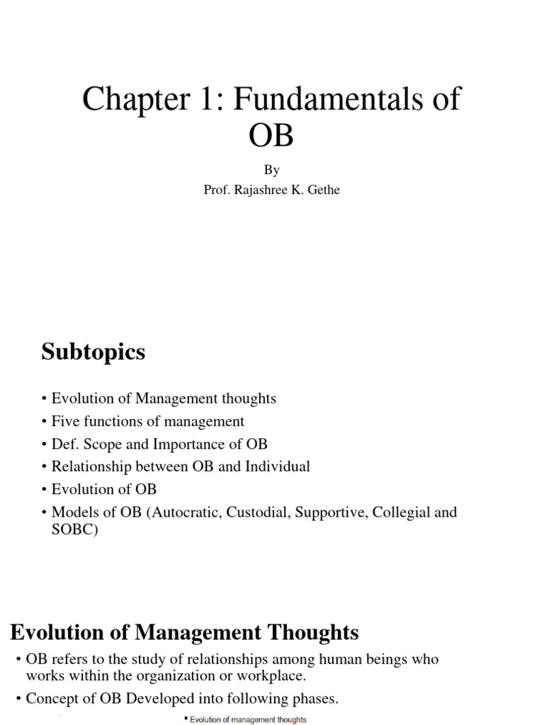 Chapter 1_Fundamnetals of OB | PDF | Human Resources | Organizational Behavior