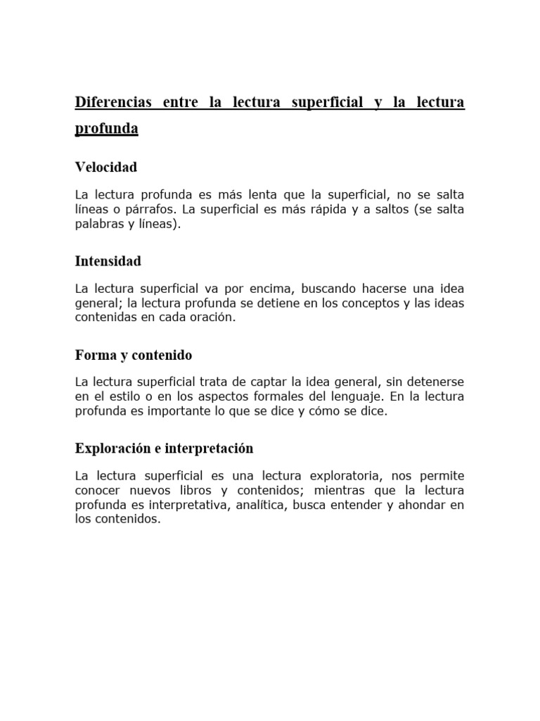 Diferencias Entre La Lectura Superficial y La Lectura Profunda | PDF Diferencias Entre La Lectura Superficial y La Lectura Profunda | PDF