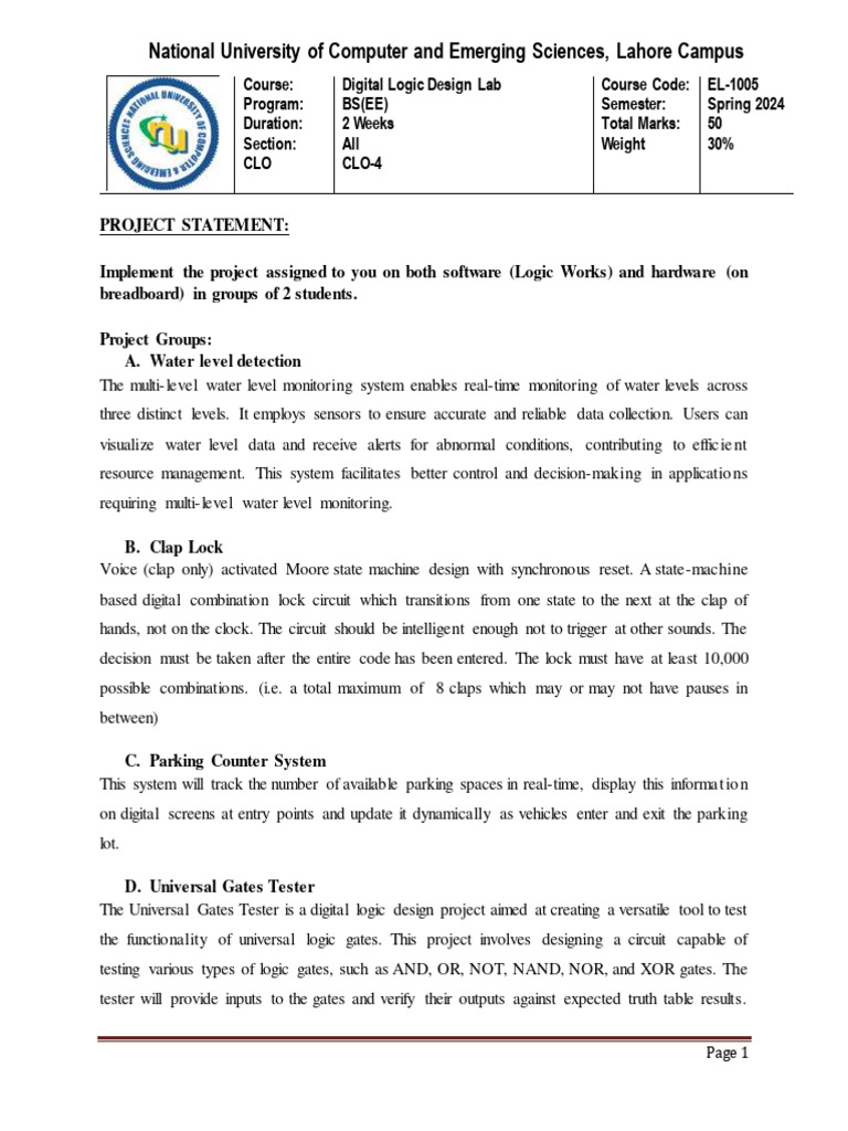 Digital Logic Design Lab Projects Guide | PDF | Logic Gate | Computing