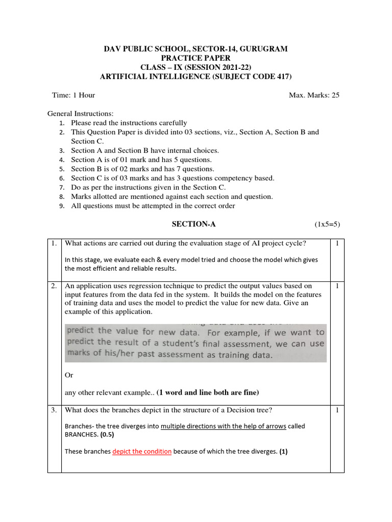 Ai Term2 Practice - Paper - Answer Key | PDF | Artificial Intelligence | Intelligence (AI ...
