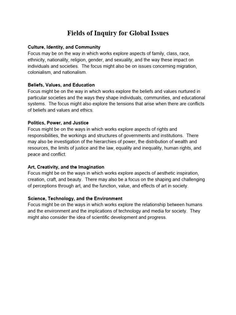Fields of Inquiry For Global Issues | PDF | Politics | Social Science