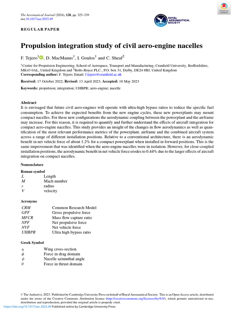 Propulsion Integration Study of Civil Aero Engine Nacelles | PDF ...
