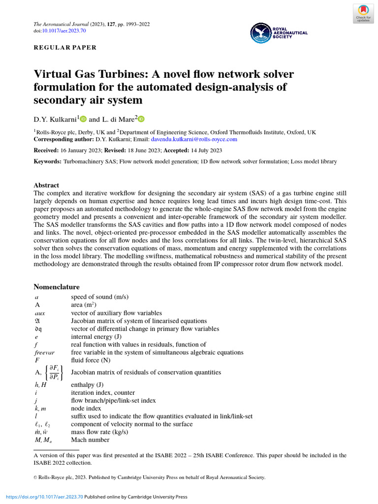 Virtual Gas Turbines A Novel Flow Network Solver Formulation For The ...