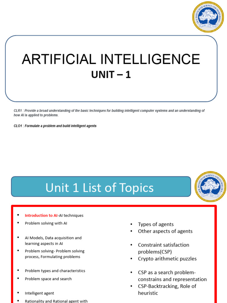 AI Unit 1 PPT (21CSC206T) | PDF | Artificial Intelligence ...