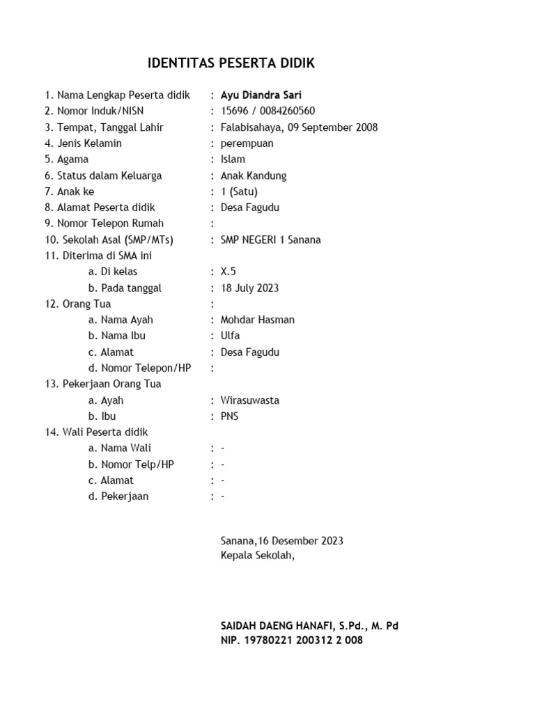 Biodata Raport | PDF