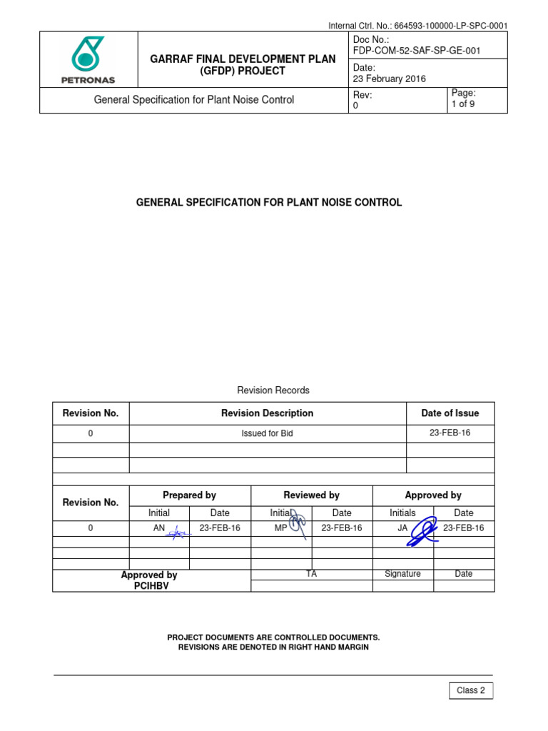 FDP-COM-52-SAF-SP-GE-001 General - Specification - For - Plant - Noise - Control - Rev - 0 | PDF ...