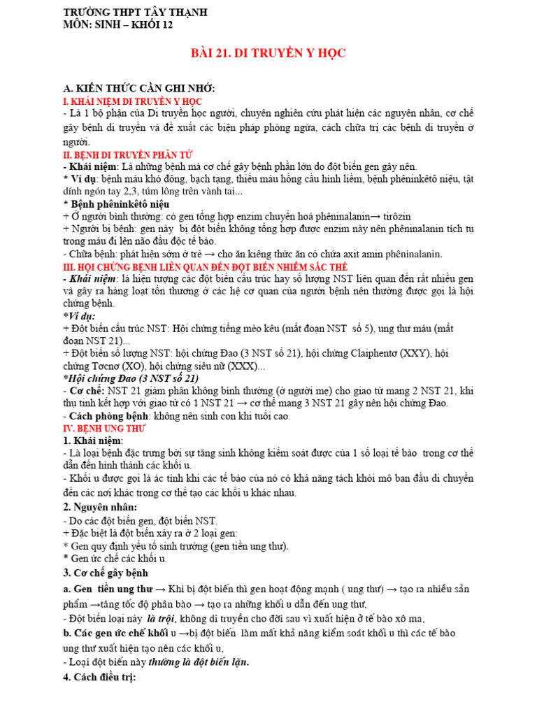 BAI 21 - LT - SINH 12 9a500 | PDF