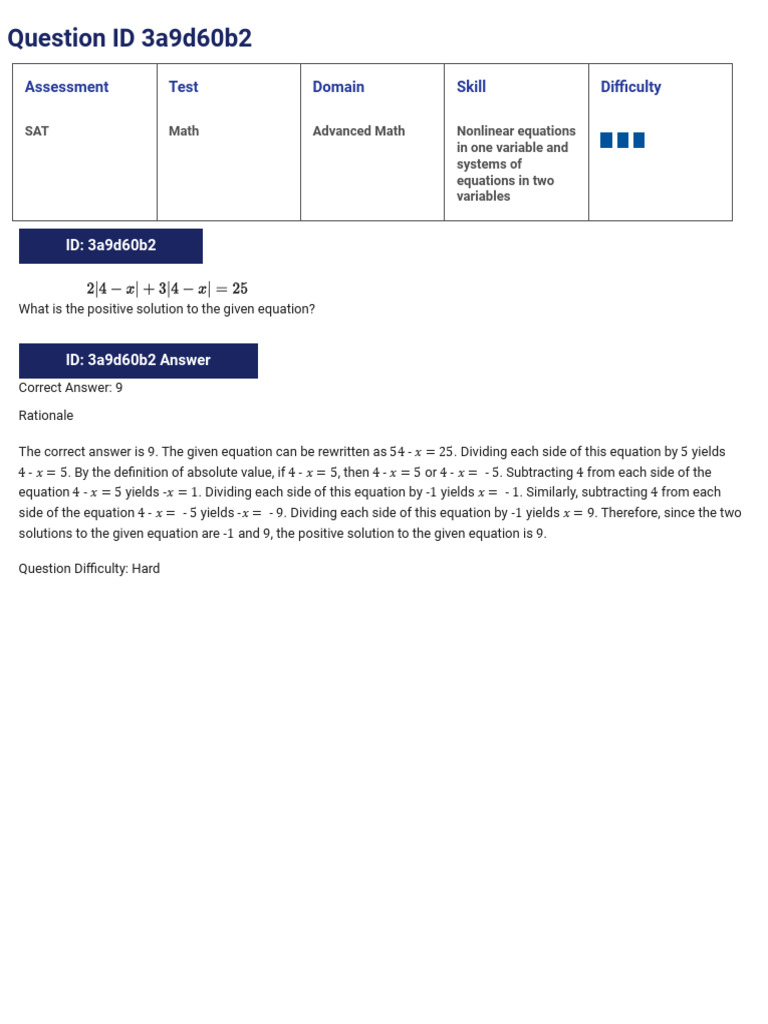 SAT Suite Question Bank - Answers | PDF | Equations | Quadratic Equation