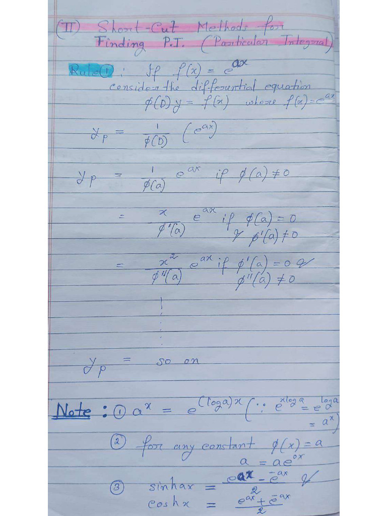 Unit 1 - Short Cut Methods of Finding Particular Integral | PDF
