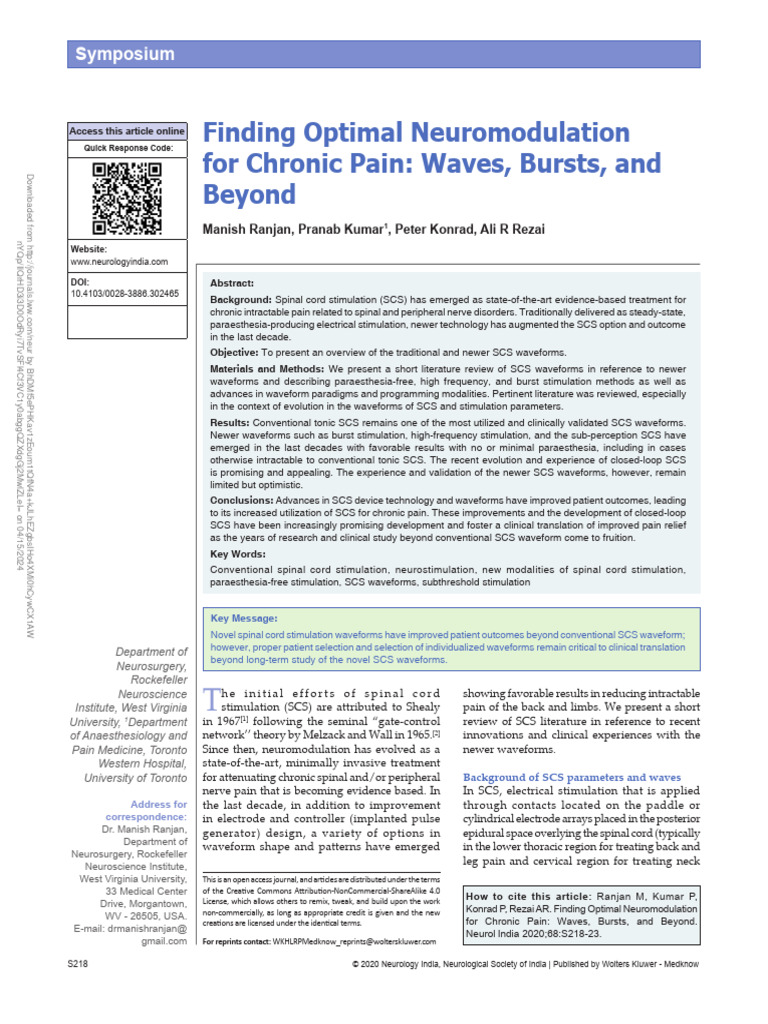 Finding Optimal Neuromodulation For Chronic Pain .11 | PDF | Pain ...