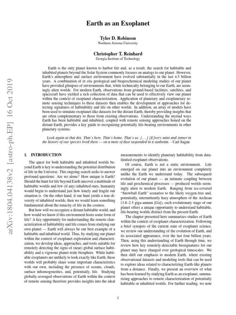 Earth as an Exoplanet: Insights on Habitability | PDF | Exoplanet | Planetary Habitability