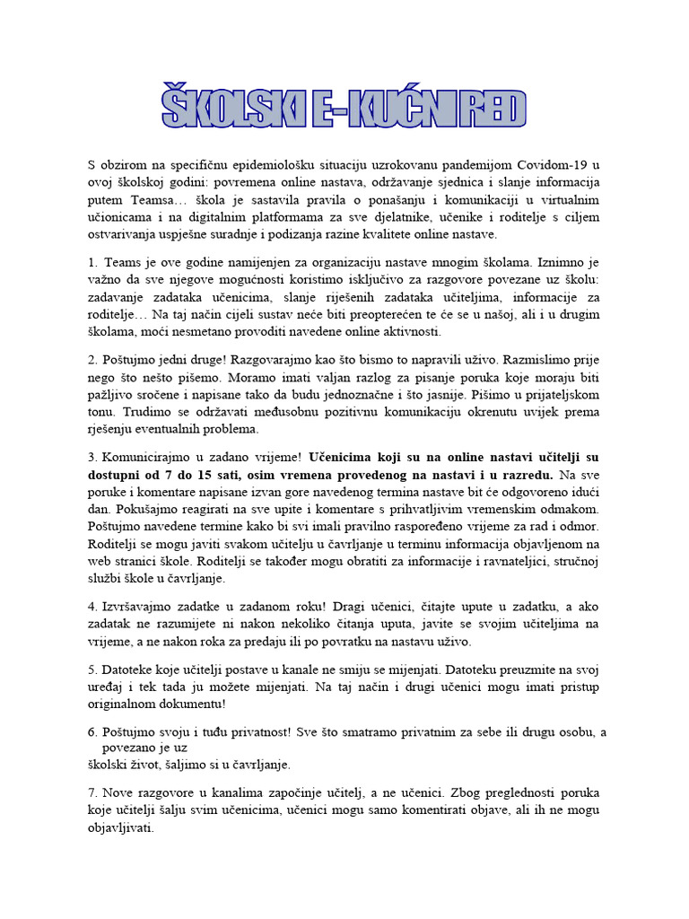 Skolski E-Kucni Red | PDF