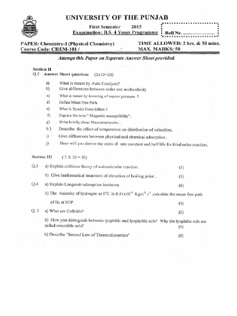 BS 4 Years Past Paper CHEM | PDF