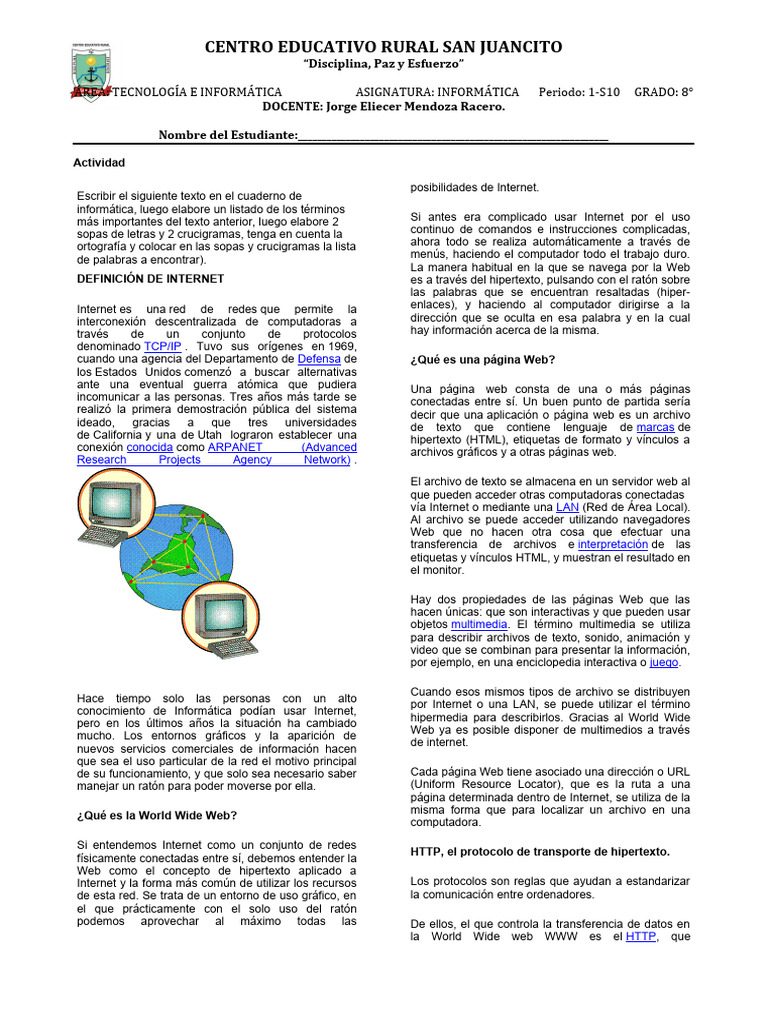 Guía de Aprendizaje Grado 8º SEMANA 10 | PDF | Red mundial | Internet y web