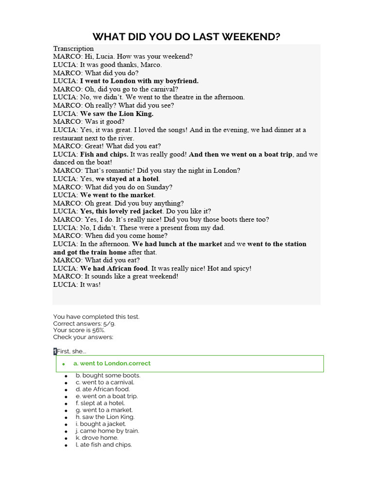 Listening 7 - WHAT DID YOU DO LAST WEEKEND | PDF