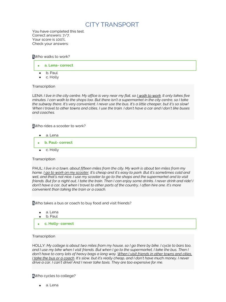 Listening 10-CITY TRANSPORT | PDF | Wheeled Vehicles | Transport