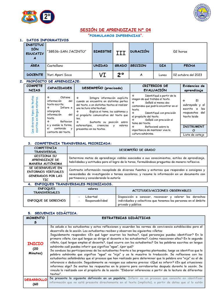 SESIÓN-U-II-COM-2° - Formulamos Inferencias | PDF | Inferencia ...