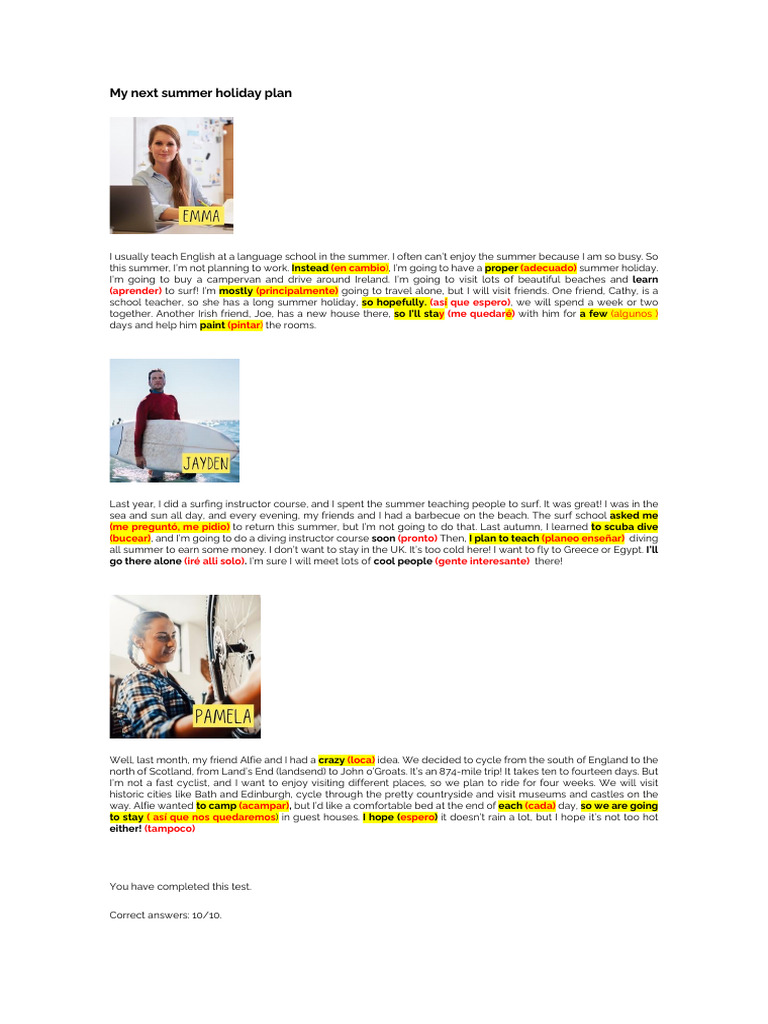 Reading 1- My next summer holiday plan | PDF