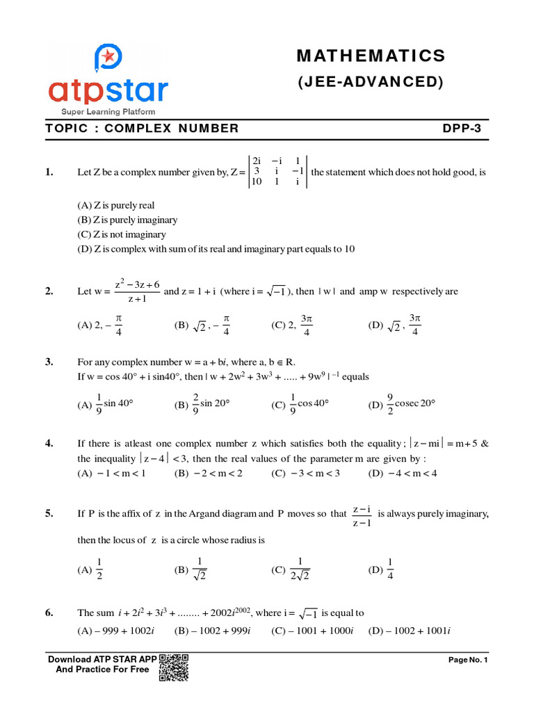 JEE Advanced Complex Numbers | PDF | Elementary Geometry | Analytic Geometry