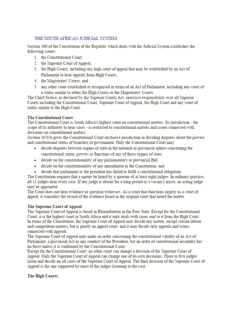 The South African Judicial System | Download Free PDF | Court Of Appeal ...